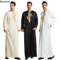 Jual Muslim Men Clothing Kaftan Robes Long Sleeves Stand Collar Eid ...
