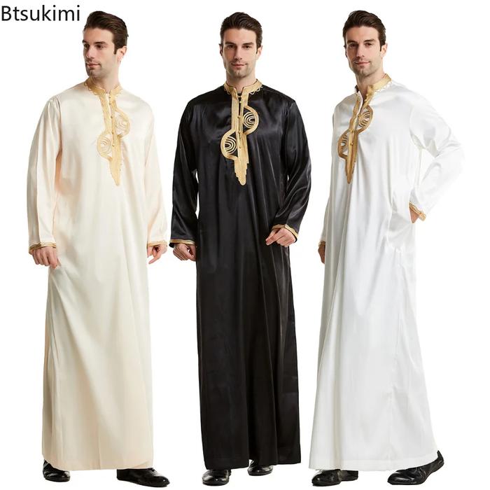 Jual Muslim Men Clothing Kaftan Robes Long Sleeves Stand Collar Eid ...