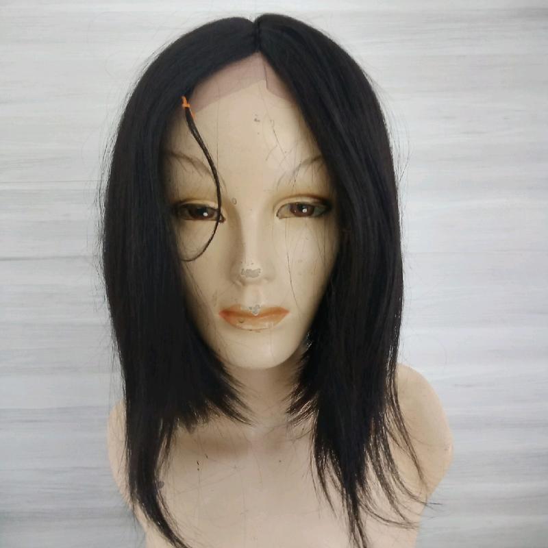 wig Lace Belah Tengah pendek Bob Rambut Palsu fiber premium Hitam ...