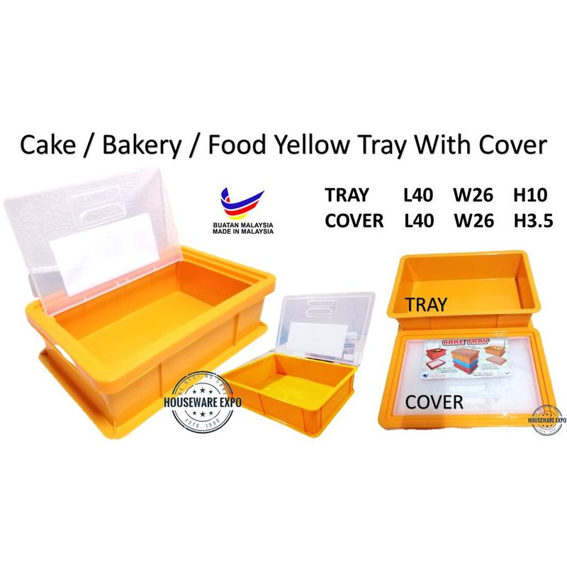 Plastic Cake Tray Yellow Bread Tray With Cover / Bekas Kuning Kek Roti ...