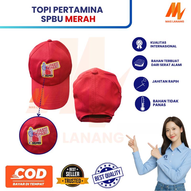 TOPI PERTAMINA / TOPI SPBU / SERAGAM SPBU / SERAGAM PERTAMINA Merah ...