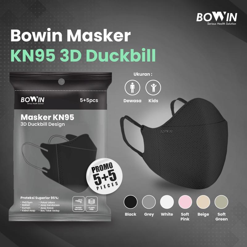 Bowin Masker KN95 - 3D Design (10 PCS) ≥95% BFE, PFE (Masker - Shop ...