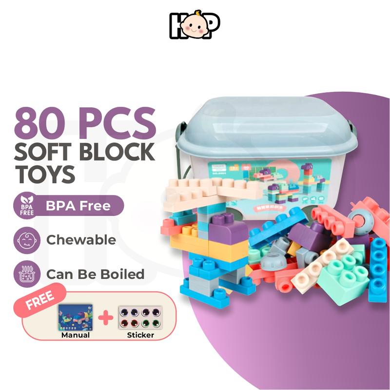 80pcs Soft Blocks Toys Chewable Block Kids Building Blocks Baby ...