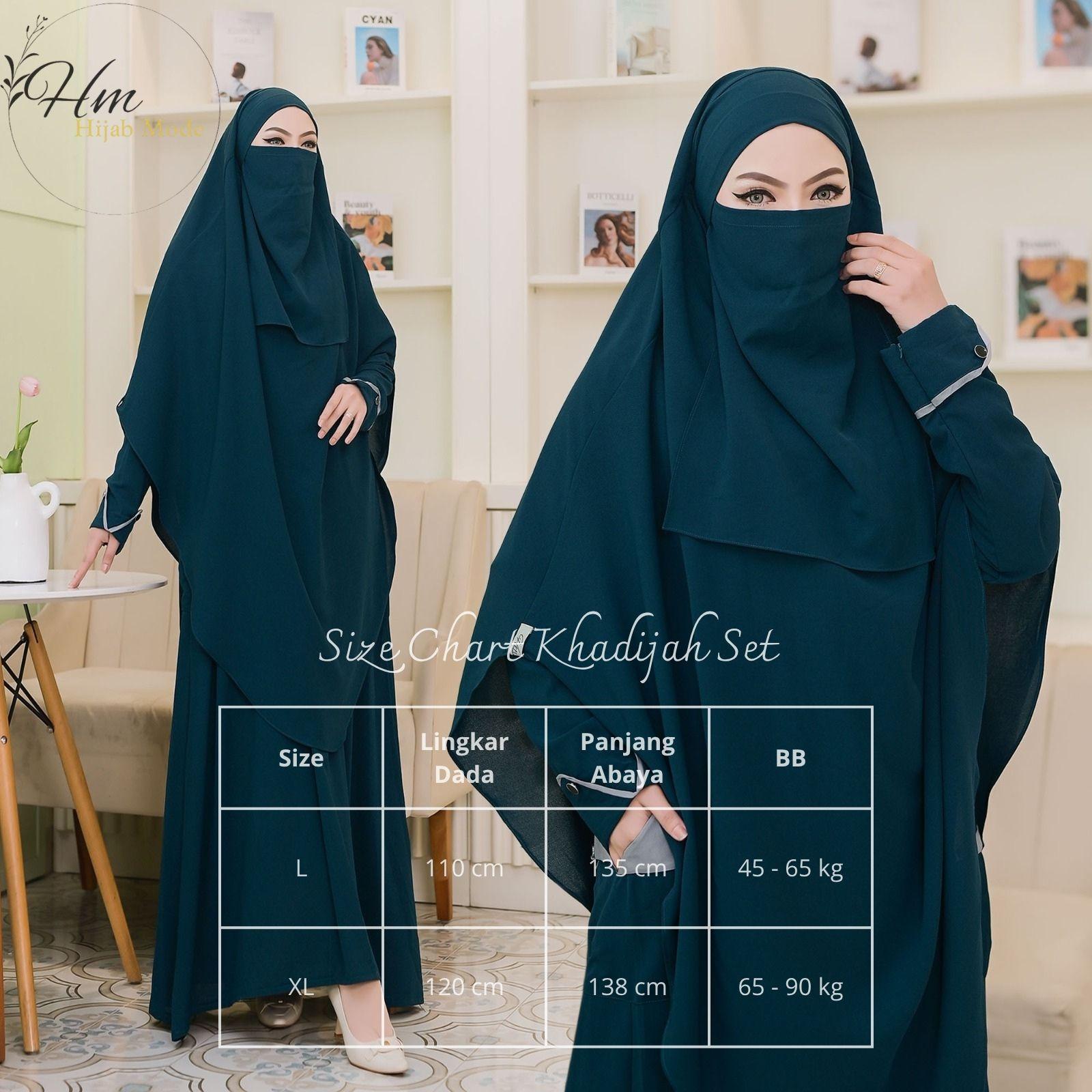 Khadijah Set Abaya Set Syar'i Kerudung French Khimar Cadar Bahan ...
