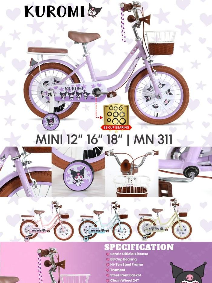 Jual Sepeda Mini Anak Perempuan PMB Mortein MN311 Karakter Kuromi 12 16 ...