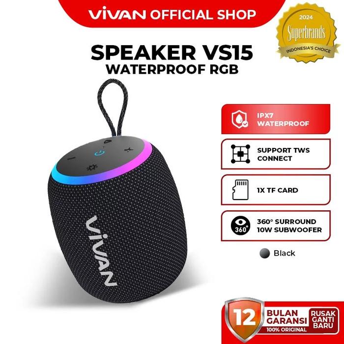 Promo VIVAN Bluetooth Speaker VS15 Sound 360° Waterproof IPX7 Hi-Fi ...