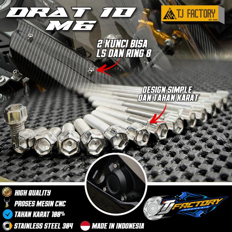 Baut Stainless CNC 2 Kunci Drat 10 M6 tipe HEX NON by TJ Factory ...