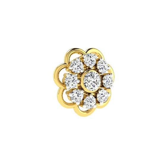 18K Yellow Gold Diamond Mookuthi Floral Nose Pin (0.13cts) Jewelry ...