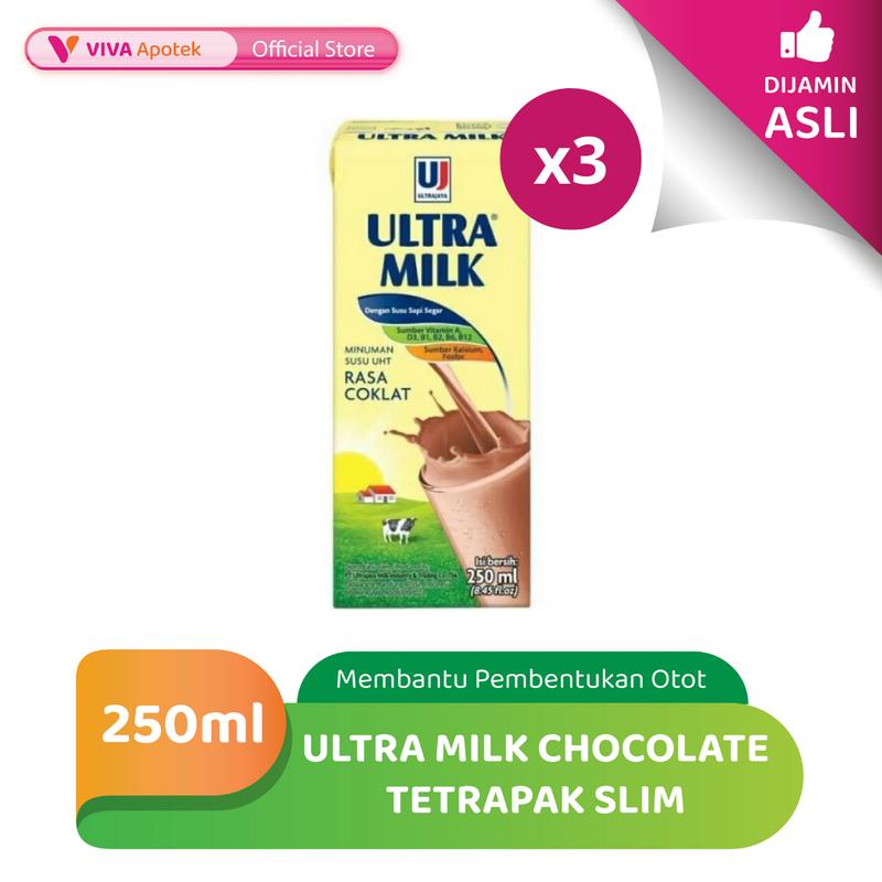 Ultra Milk Chocolate Tetrapak Slim 250 ml (Pack - 3 Pcs) - Shop | Tokopedia