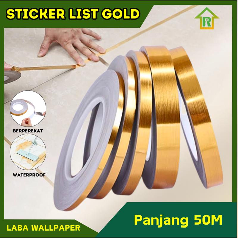 Stiker List Gold Plat Strip Dinding / Lantai – 0,5CM/1CM/2/CM x 50M ...