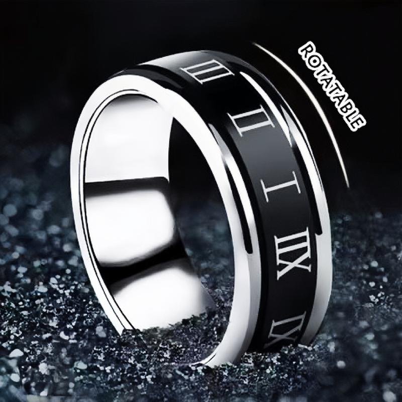 Titanium steel ring men's black Roman numeral ring rotatable titanium ...