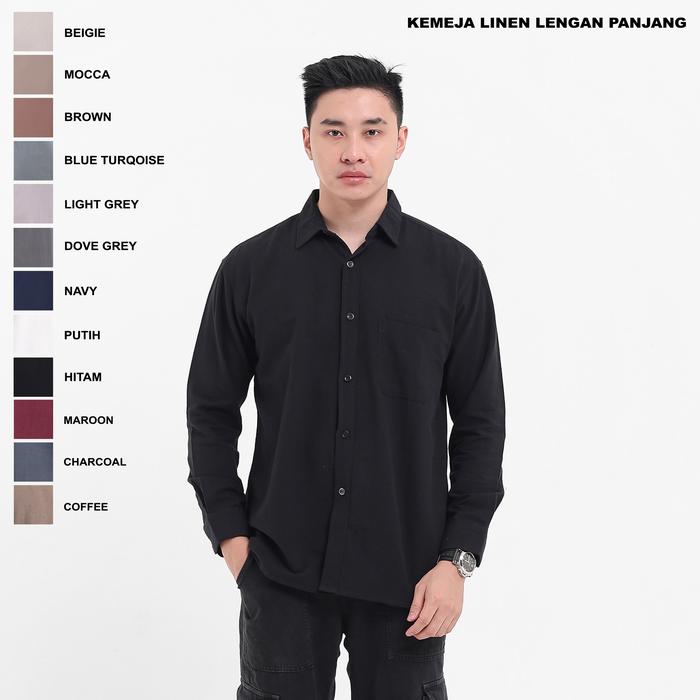 Promo Heyplain Kemeja Linen Lengan Panjang Hitam - Reguler Fit - Putih ...