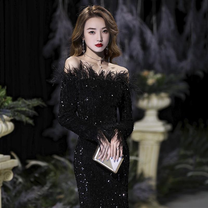Gaun Malam Labuci, Untuk Wanita, Satu Bahu, Lengan Panjang Seksi ...