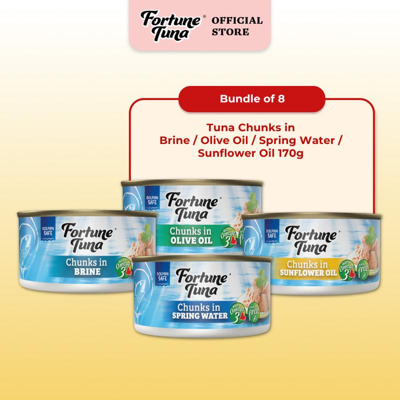 [Bundle of 8] Fortune Tuna Chunks in Brine / Spring Water / Olive ...