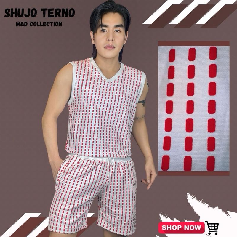 SHUJO Terno in Cotton Red Gap Line Printed (Sando&Shorts) Menswear ...