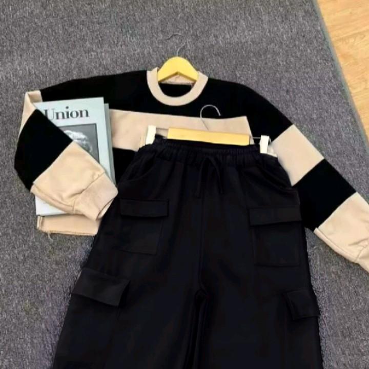 one set sweater wanita dewasa multicolour crop mix cargo pants - Shop ...