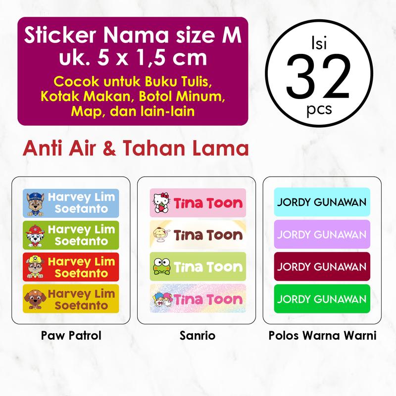 Stiker Label Nama Custom Ukuran M isi 32 pcs Label Nama Anak - Shop ...
