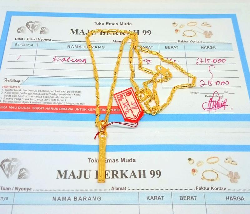 Kalung bambu free liontin bambu emas muda 4,5gr kadar 3,75 anti luntur ...