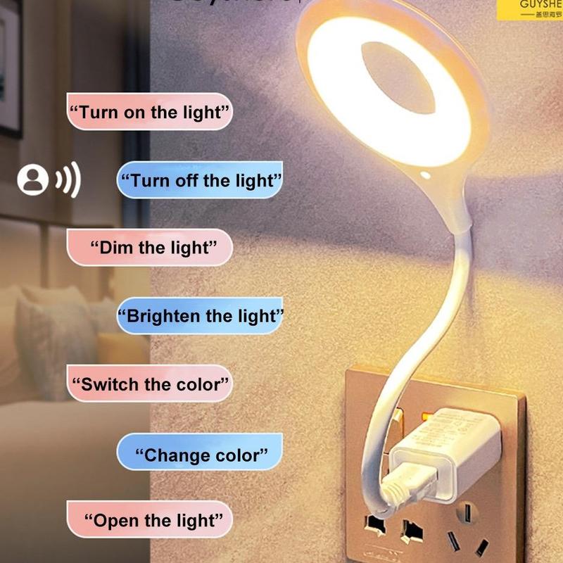 Smart Voice Control Night Light USB Plug In Foldable Ring Reading ...