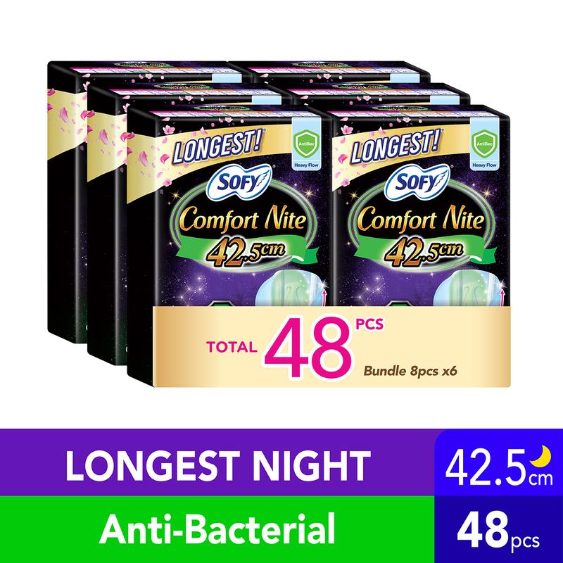 Sofy Body Fit Night Slim Wing Anti Bacterial 42.5cm (8pcs x 6packs ...