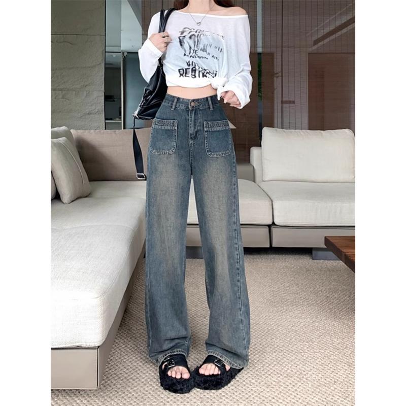 Biru Retro High Waist Celana Jeans Panjang Wnaita Korean - Shop | Tokopedia