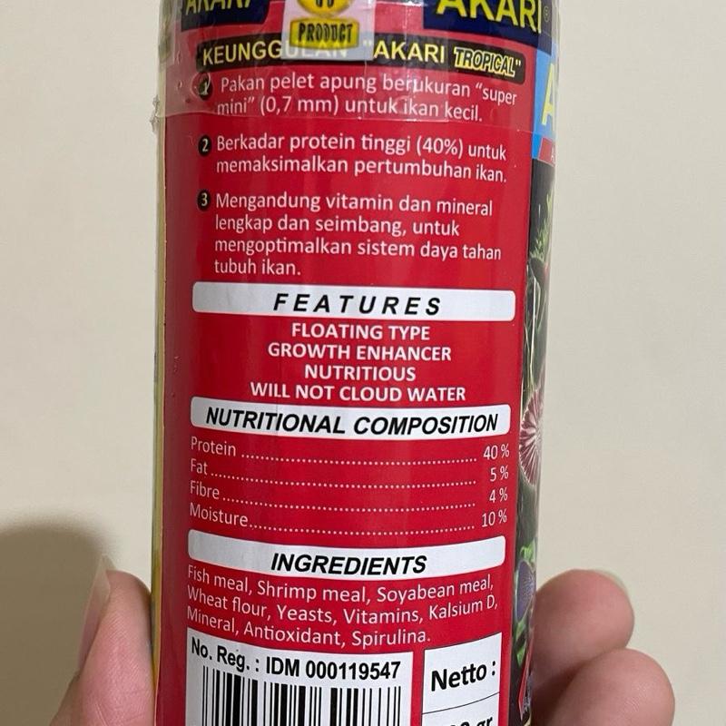 Pelet ikan cupang guppy glowfish koi koki AKARI TROPICAL 0,5mm kemasan ...