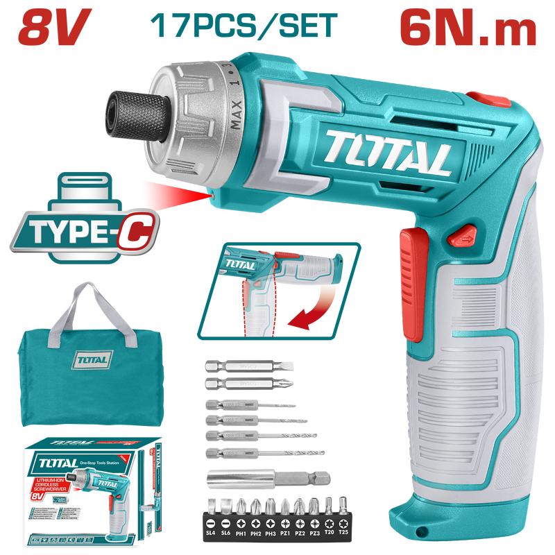 TOTAL Bor obeng baterai/cordless screwdriver (8V 6Nm) USB kabel - Shop ...