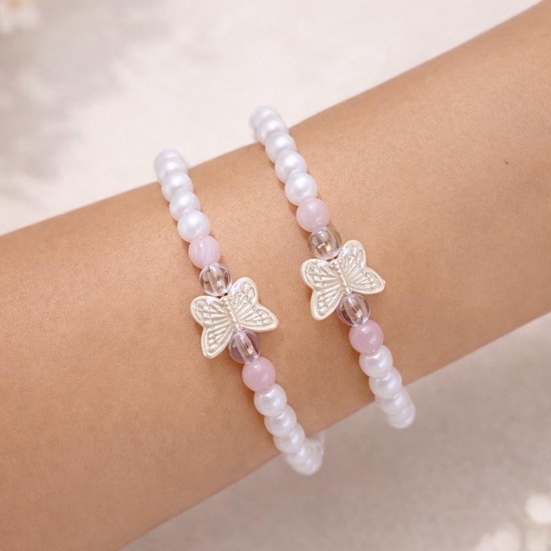 Gelang Manik Mutiara Putih Aesthetic Classy dengan Hiasan Kupu-kupu dan ...