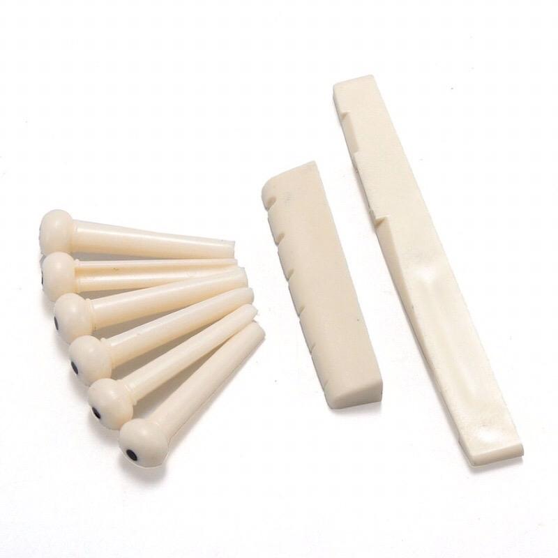 1 Set - 6 Guitar Bone Bridge Pins+ 1Saddle Nut for Folk Acoustic ...