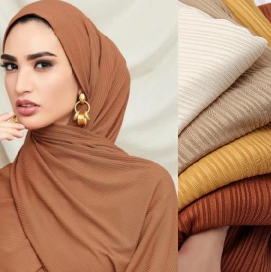 Muslim New Knitted Instant Hijab for Women Fabric Women's Stripe ...