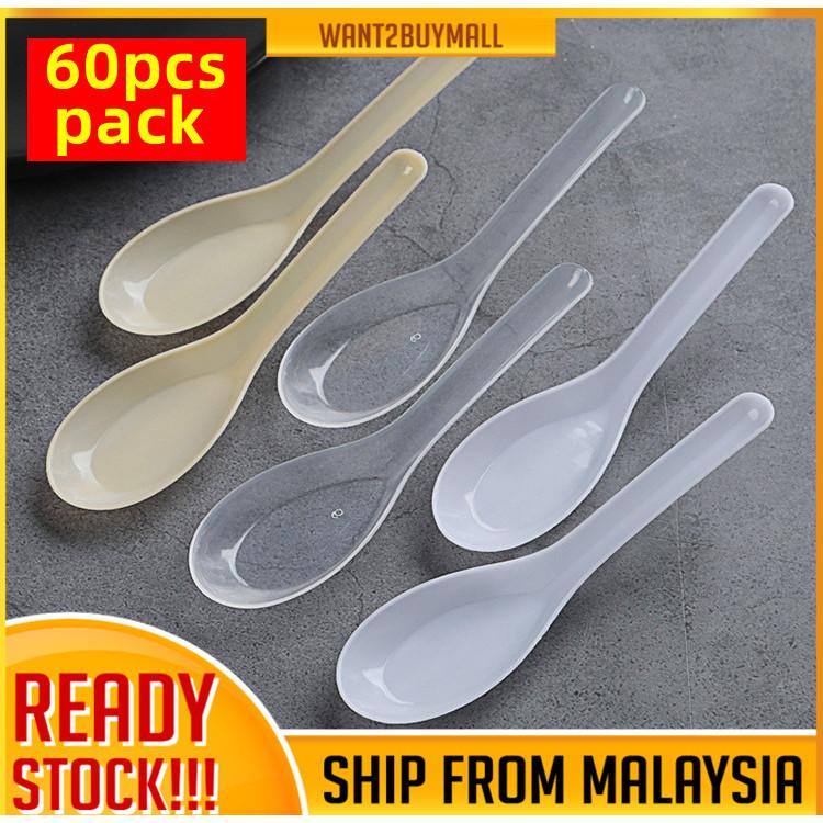 60pcs pack Plastic Spoon Disposable Chinese Short Spoon Sup Rice ...