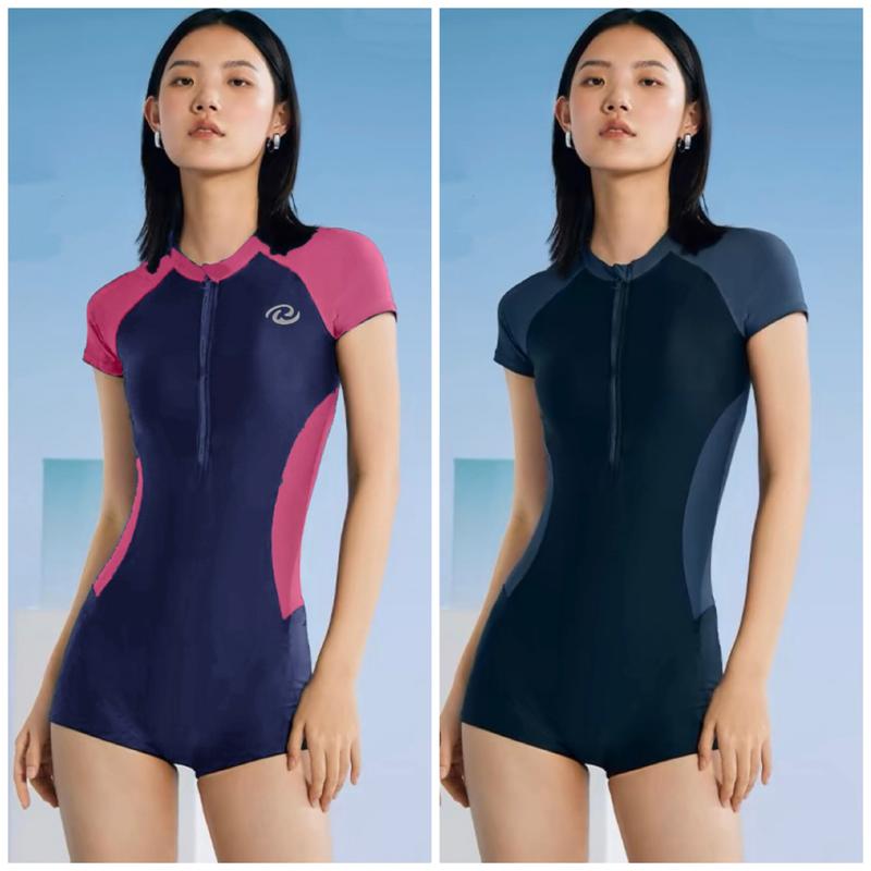 RAINBOW one piece overall with padded plain rash guard swimsuit ...