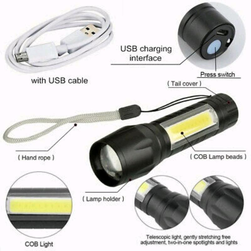 CREE Q5 LED Light Flashlight 3 Mode USB Rechargeable High Power ...