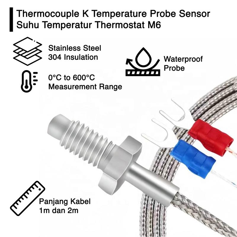Thermocouple K Temperature Probe Sensor Suhu Temperatur Thermostat M6 ...