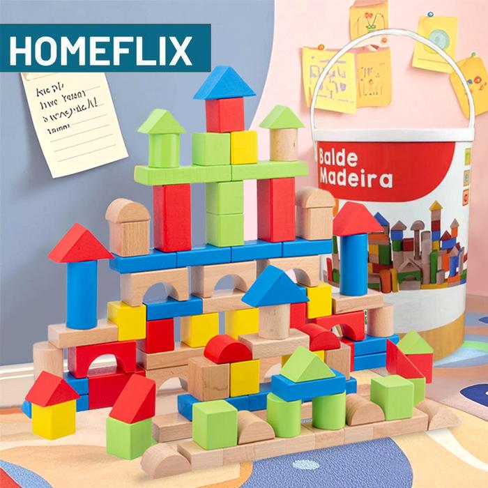 Promo Mainan Blok Bangunan 100Pcs Kayu Building Blocks Set Mainan ...