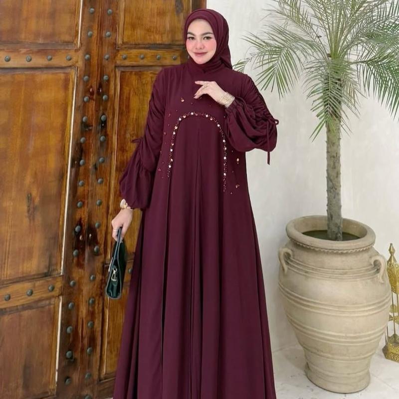 Gamis Abaya 2 Layer syahira set+outher pakistan mewah Dres wanita muslim Burgundy Hitam putih ...