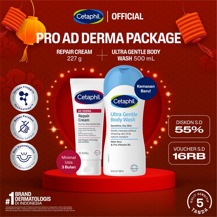 Promo Cetaphil Pro Ad Derma Repair Cream 227g + Ultra Gentle Body Wash ...