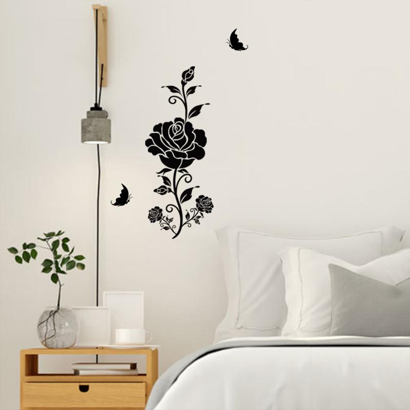 Black Wall Stickers Flowers Decal Interior Decorative Self Adhesive ...