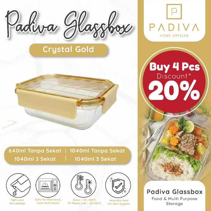 Jual Padiva Glassbox Crystal Gold – Kotak Tempat Makan Wadah Kaca ...
