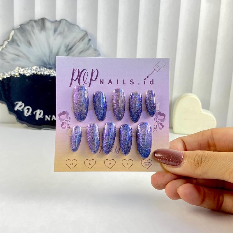 Popnails - Press on nail cateye biru free lem & toolkit - Shop | Tokopedia