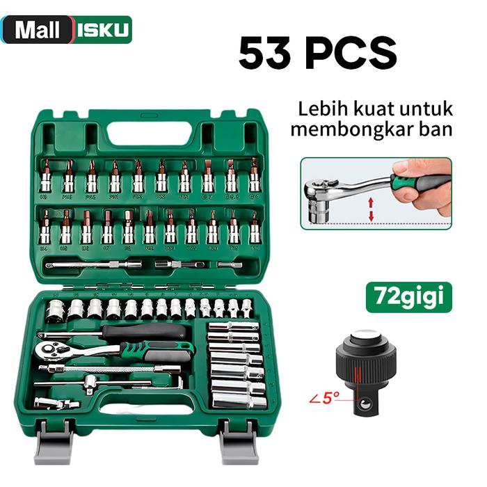 Promo ISKU Set Alat Perbaikan Mobil 53 Pcs dengan Kunci Sok dan Ratchet ...