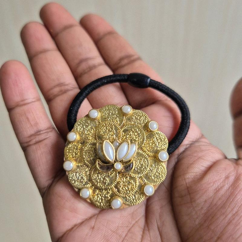 White pearl Lotus gold coin hair tie - TikTok Shop Singapore
