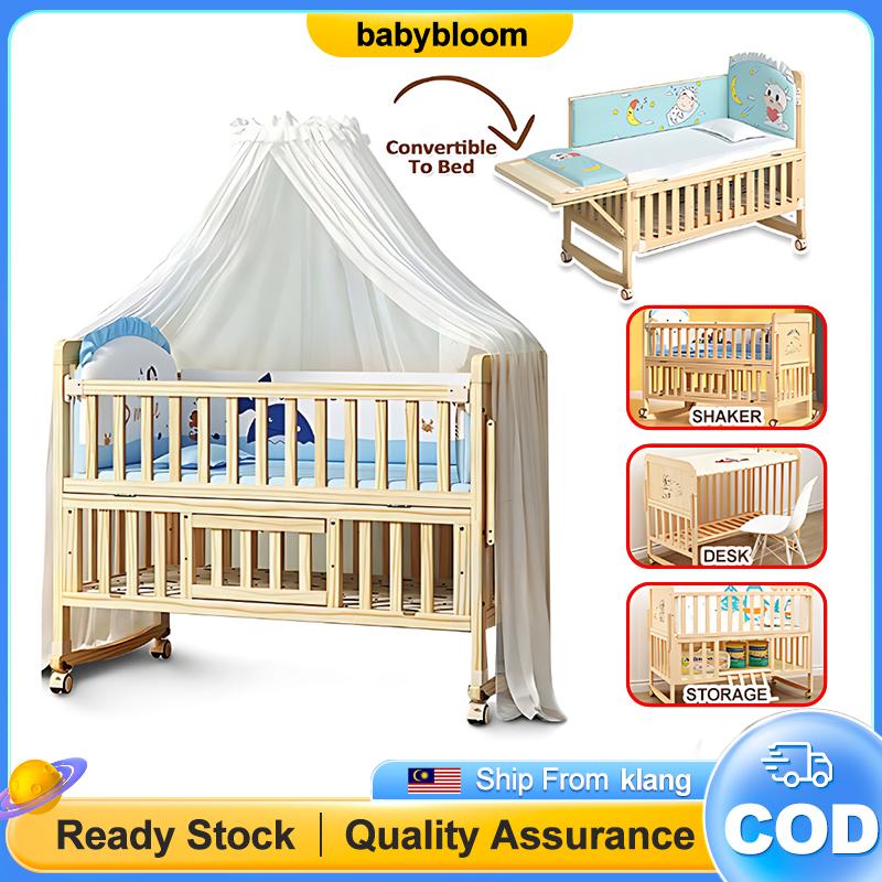 Wooden Crib Wooden Shelf Crib Rocker Crib with Mosquito Net and ...