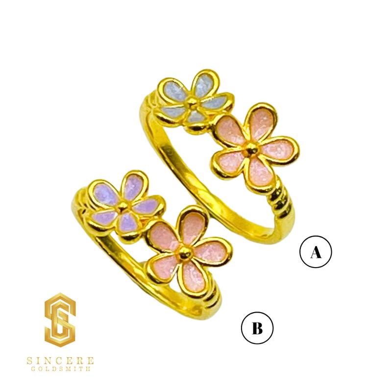 Sincere store Emas 916 3L Cincin Double Flower | Emas 916 - TikTok Shop ...