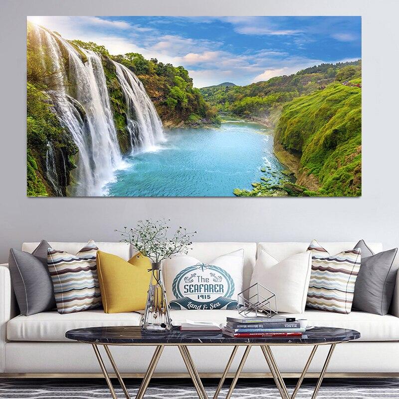 Modern Waterfall Landscape Canvas Art Nature Lake Forest Wall - TikTok ...