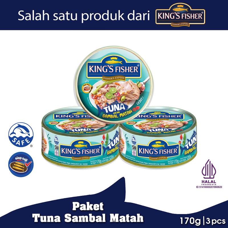 Paket 3 pcs King's Fisher Tuna Sambal Matah Daging Tuna Makanan Kaleng ...