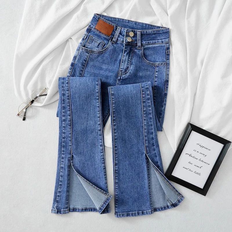 High-waist Stretch Split Flare Jeans Women Street Clothes Spring ...