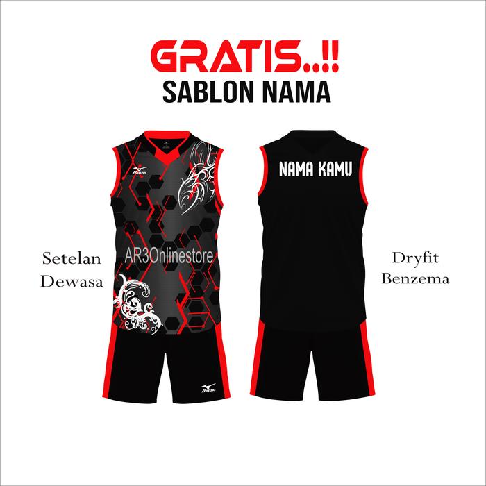 Promo ( FREE SABLON NAMA ) Baju olahraga pria/wanita kaos voli ...