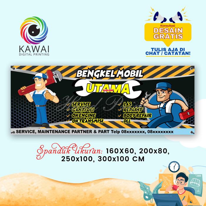 Jual SPANDUK BANNER Desain Bengkel Mobil Hitam Kuning Ukuran 300x100 CM ...