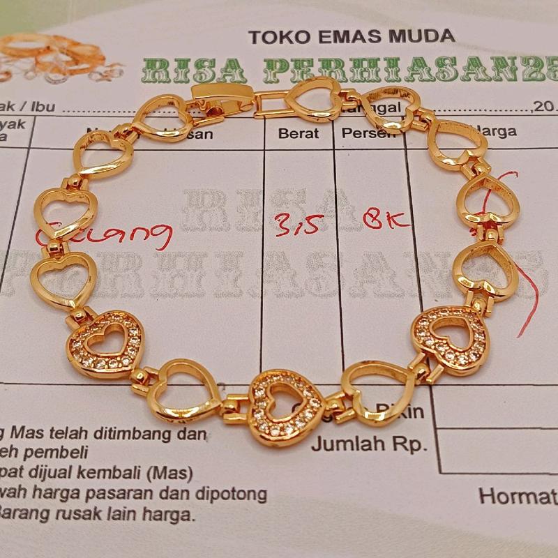 Gelang permata love jarang Emas Muda 8k dapat surat dari toko Bracelets ...